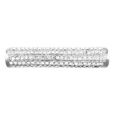 30mm Silver Plated Rhinestone Tube Slider Bead for 3mm Round Leather ...