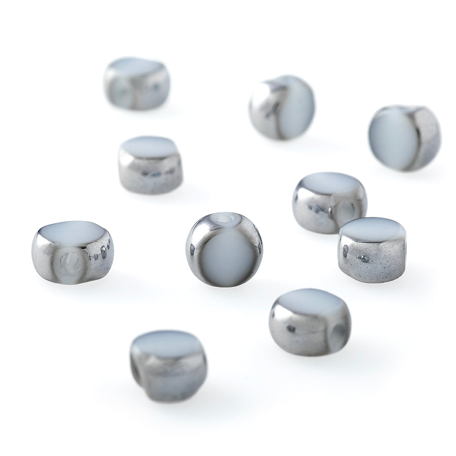 6mm White with Silver Plated Edge Coin Pressed Glass Beads (10 Pieces ...